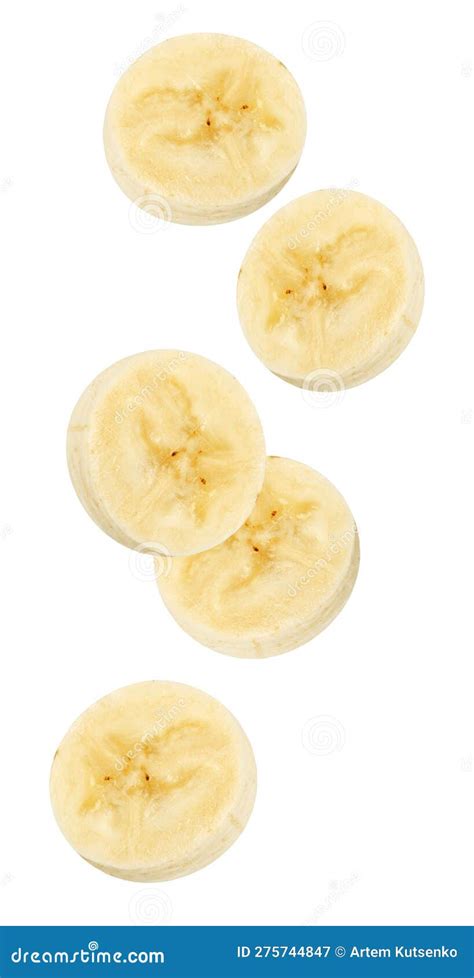 Isolated Flying Banana Peeled Falling Banana Slices Isolated On White