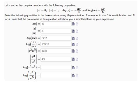 Solved Let Z And W Be Complex Numbers With The Following Chegg Com
