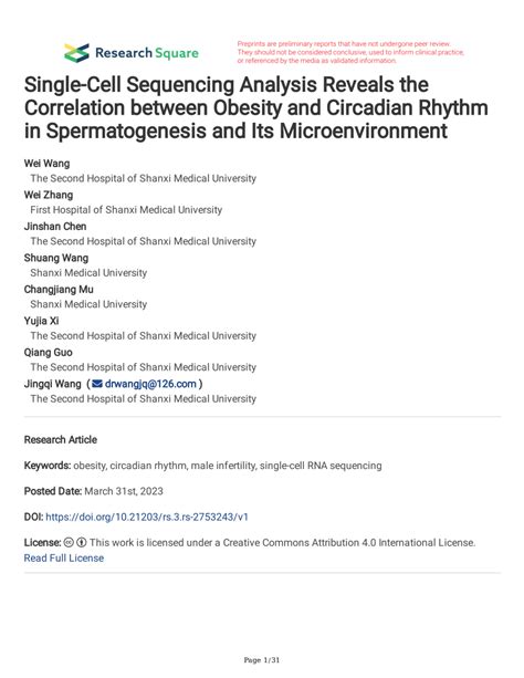 Pdf Single Cell Sequencing Analysis Reveals The Correlation Between Obesity And Circadian