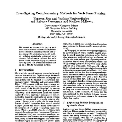 investigating complementary methods for verb sense pruning acl anthology