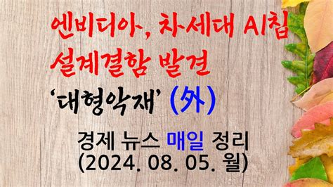 경제 매일브리핑 엔비디아 차세대 Ai칩 설계결함 발견 ‘대형악재 外 240805 Youtube