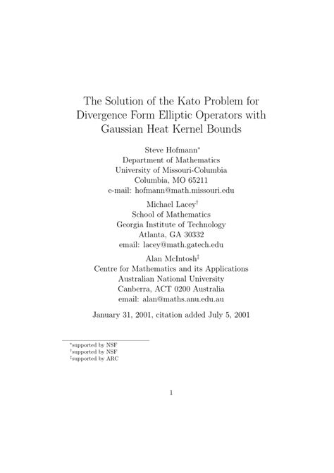 Pdf The Solution Of The Kato Problem For Divergence Form Elliptic