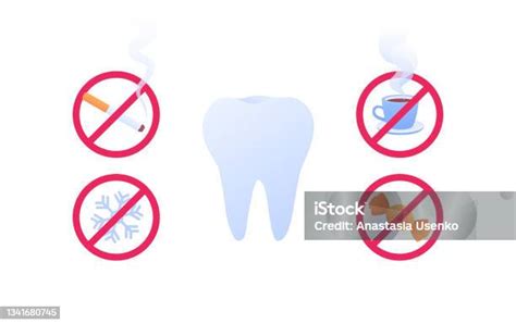 건강한 치아 인포그래픽 벡터 플랫 헬스케어 일러스트레이션 빨간 정지 기호 기호와 치아 연기 설탕 흰색 배경에 고립 된 커피 표지판 치과 건강 포스터 디자인 0명에 대한 스톡