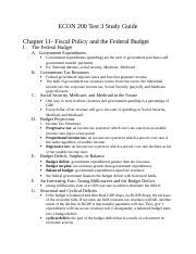 ECON 200 Test 3 Study Guide ECON 200 Test 3 Study Guide Chapter 11 Fiscal Policy And The