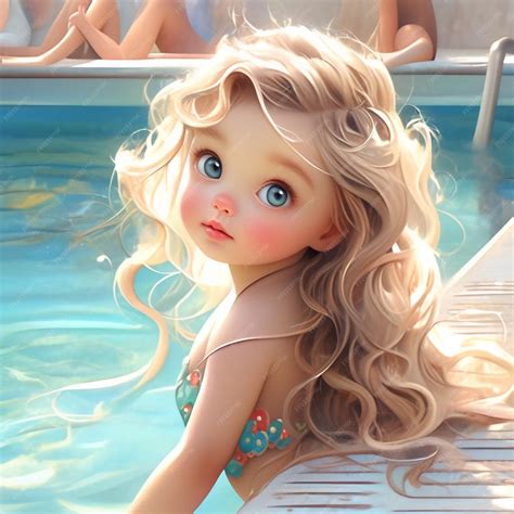 Premium Ai Image Blond Haired Girl In A Bikini Sitting On A Ledge By A Pool Generative Ai