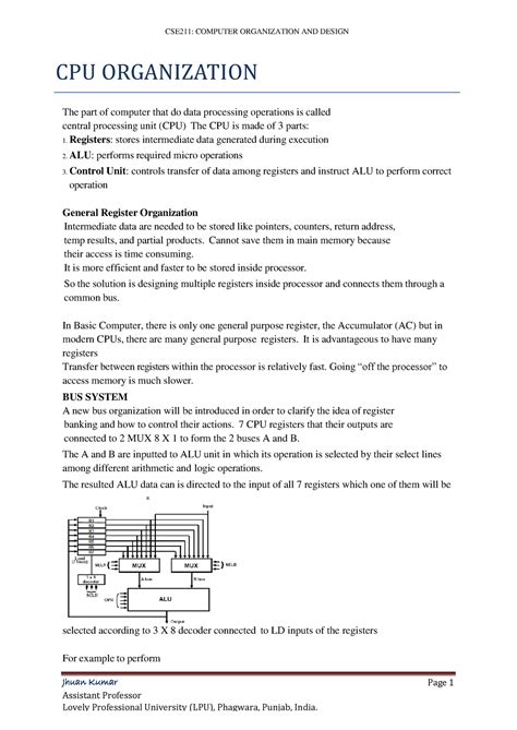 3 Cpu Organization Handwritten Notes Jhuan Kumar Assistant Professor Page 1 Cpu