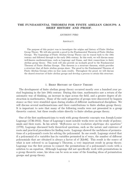 The Fundamental Theorem For Finite Abelian Groups A Brief History And Proof DocsLib