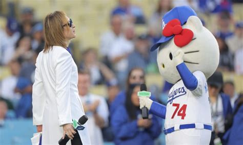 Hello Kitty Throws The First Pitch On Specially Themed Night At Dodger
