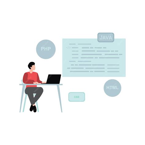 premium vector the guy is doing php html and java coding