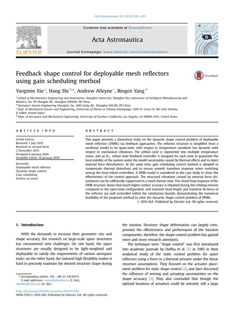 Pdf Feedback Shape Control For Deployable Mesh Reflectors Using Gain Scheduling Method