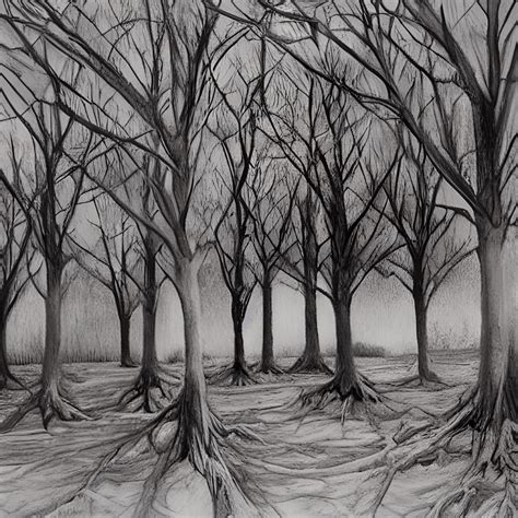 Trees Pencil Painting Hyper Realistic Creative Fabrica