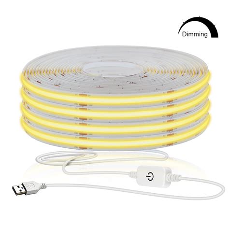 COB LED Strip Light With Switch 5V USB 320LEDs M High Density Flexible COB Tape Ribbon Diode 8mm