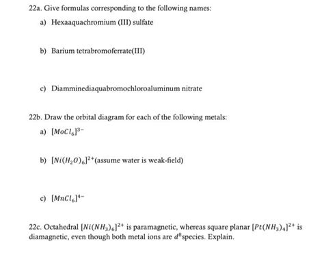 solved 22a give formulas corresponding to the following