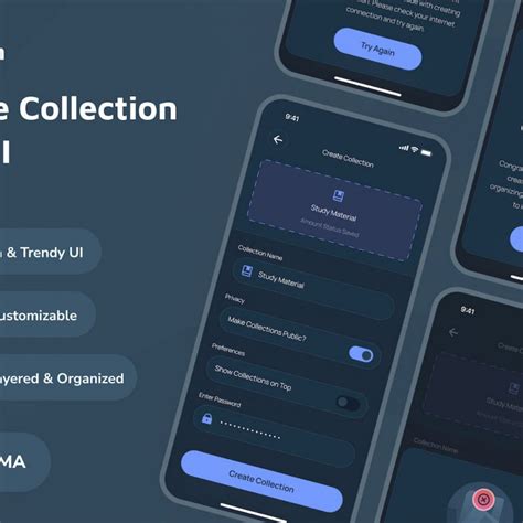 trion create collection dark mode app ui
