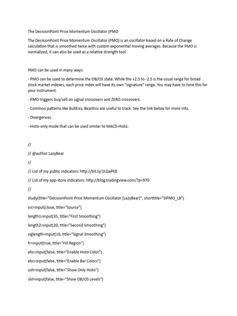 The Decisionpoint Price Momentum Oscillator Pdf