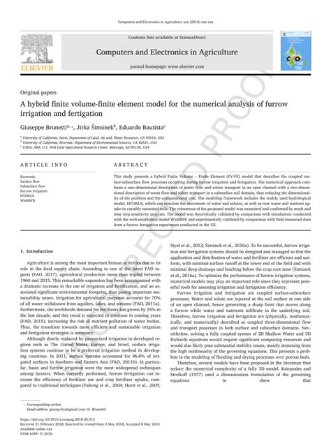 Pdf A Hybrid Finite Volume Finite Element Model For The Numerical Analysis Of Furrow