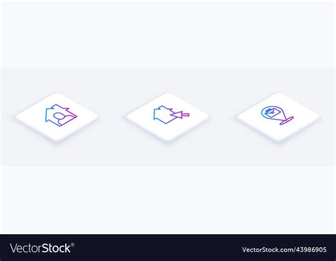 Set Isometric Line Online Working And White Vector Image