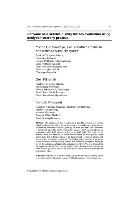 Pdf Software As A Service Quality Factors Evaluation Using Analytic