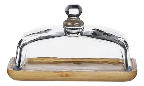 Xt Prato Retangular Para Bolo De Bambu Com Tampa De Vidro Parcelamento Sem Juros