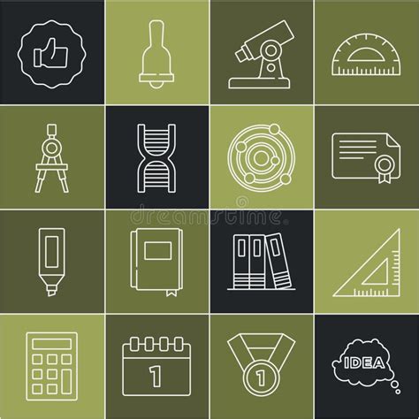 Set Line Idea Speech Bubble Triangular Ruler Certificate Template Microscope Dna Symbol