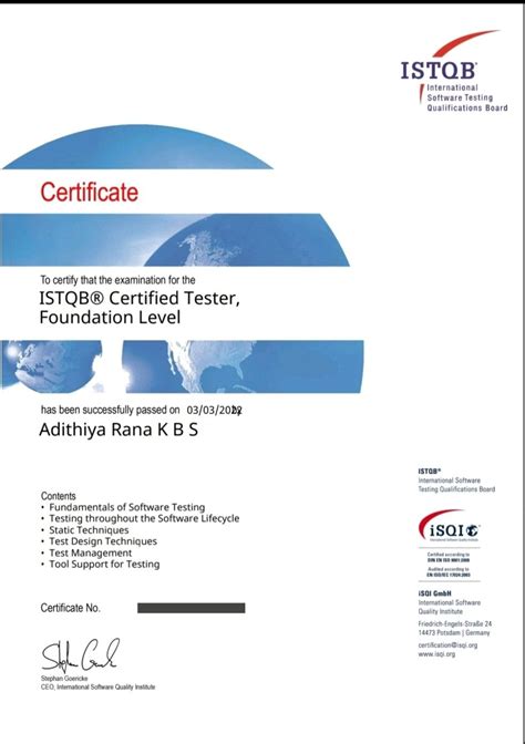 Adithiya Rana On Linkedin Istqb Istqbcertified Softwareengineer