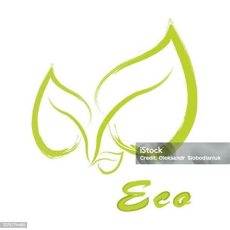 천연 제품 포장 의류 및 식품 팩을 위한 그린 아이콘인 에코 라벨 벡터 에코 사인 그런지 잎 아이콘 벡터 기호입니다 음식 로고 그래픽 디자인 요소입니다 천연 제품 유기 천연