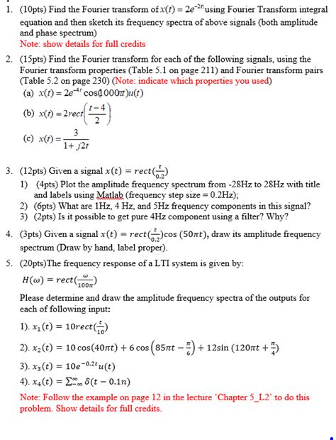Solved Pts Find The Fourier Transform Of X T Chegg