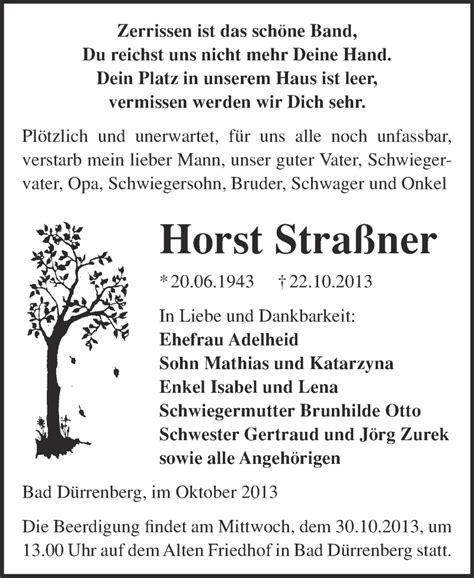 Traueranzeigen Von Horst Straßner Abschied Nehmende