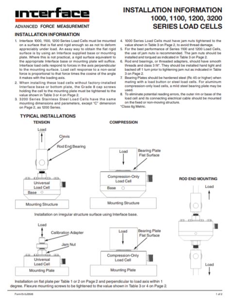 Interface Low Profile Load Cells Installation Instructions Durham Instruments