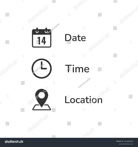 Date Time Location Icon Place Icon Stock Vector Royalty Free