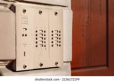 Intercom Doorbell On Apartment Building Doors Stock Photo 2136172199 Shutterstock