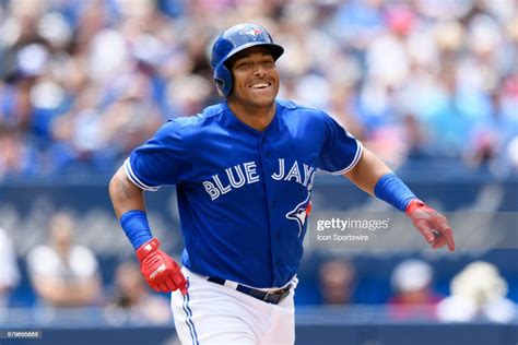 Toronto Blue Jays Outfield Teoscar Hernandez Reacts After Hitting An