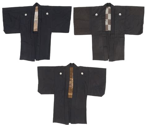 Lot 3 Japanese Kuro Montsuki Haori Showa Period
