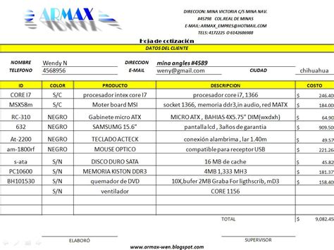 Armax Cotizaciones En Excel