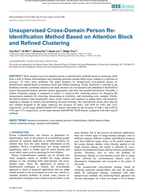 Pdf Unsupervised Cross Domain Person Re Identification Method Based On Attention Block And