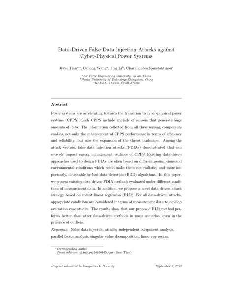 Pdf Data Driven False Data Injection Attacks Against Cyber Physical
