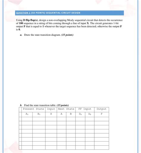 Solved QUESTION 1 50 POINTS SEQUENTIAL CIRCUIT DESIGN Chegg Com