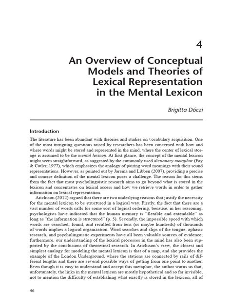 Dóczi 2019 An Overview Of Conceptual Models And Theories Of Lexical