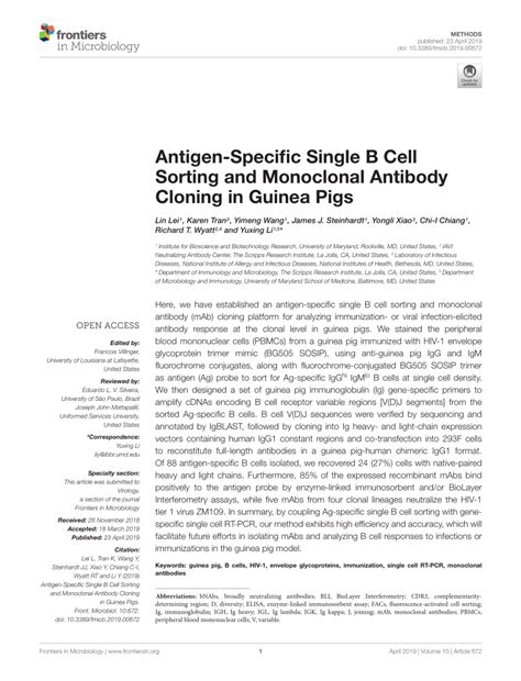 Pdf Antigen Specific Single B Cell Sorting And Monoclonal Antibody