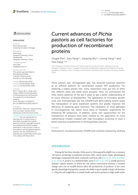 Pdf Current Advances Of Pichia Pastoris As Cell Factories For