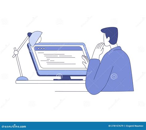 Man Sitting At Desk With Computer Programming Vector Illustration Stock Vector Illustration Of