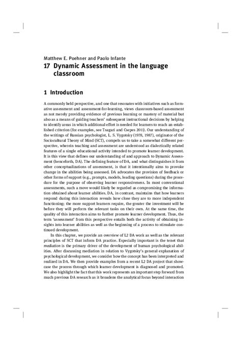Pdf Dynamic Assessment In The Language Classroom