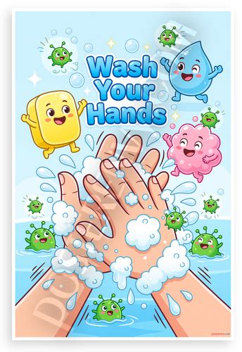 Wash Your Hands Cartoon Hygiene Poster Posterenvy