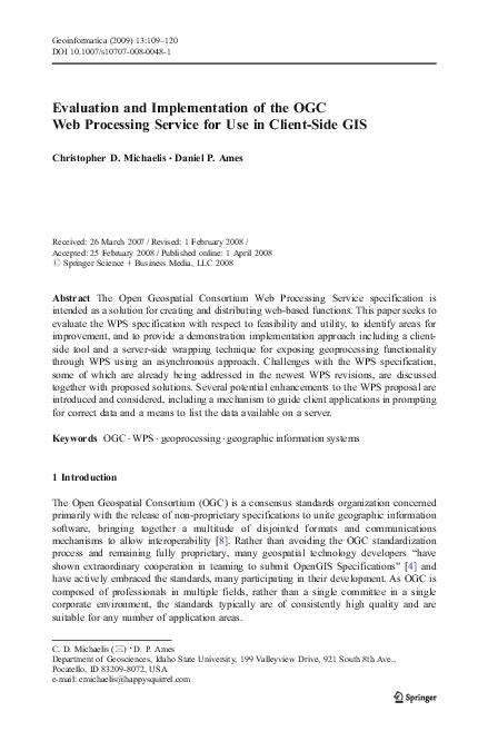 Pdf Evaluation And Implementation Of The Ogc Web Processing Service