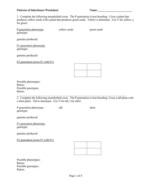 Patterns Of Inheritance Worksheet
