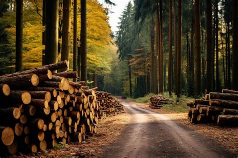 Premium Ai Image Log Trunks Pile The Logging Timber Cut Trees Along A Road Prepared For