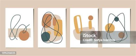 Boho 스타일의 추상 작곡의 벡터 세트 간단한 모양과 선 흙 같은 색상 인테리어 디자인 포스터 엽서 인쇄 배너에 사용 모던
