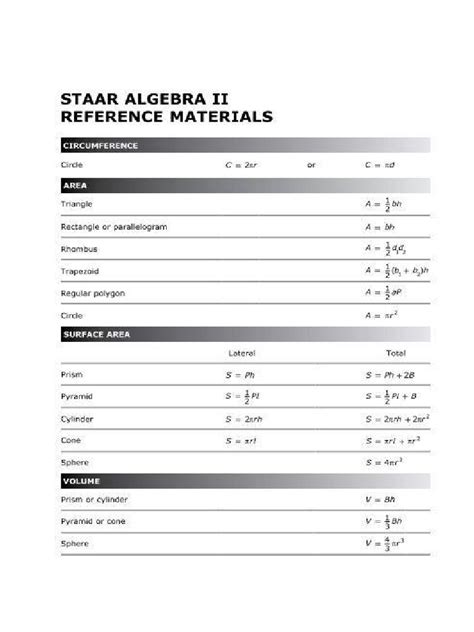 Algebra 2 Staar Reference Pdf