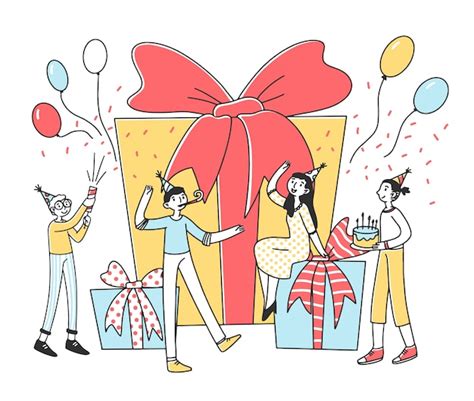 행복한 친구 일러스트와 함께 축하 프리미엄 벡터