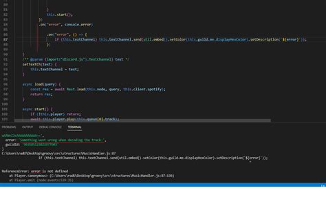 javascript how can send lavalink error to a discord error message for